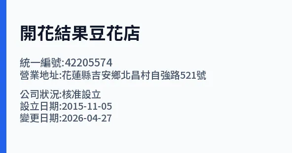 開花結果豆花店的照片-統編 42205574(花蓮縣) 公司登記資料與營業項目詳細圖表