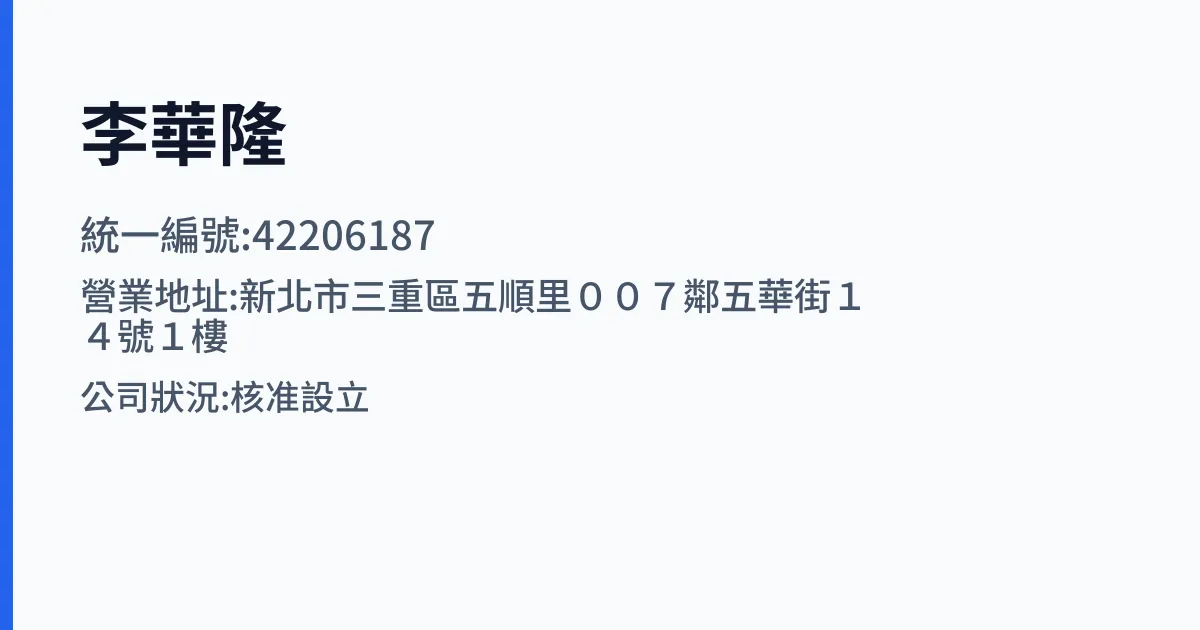 李華隆 - 統編 42206187(新北市) 公司登記資料與營業項目詳細圖表