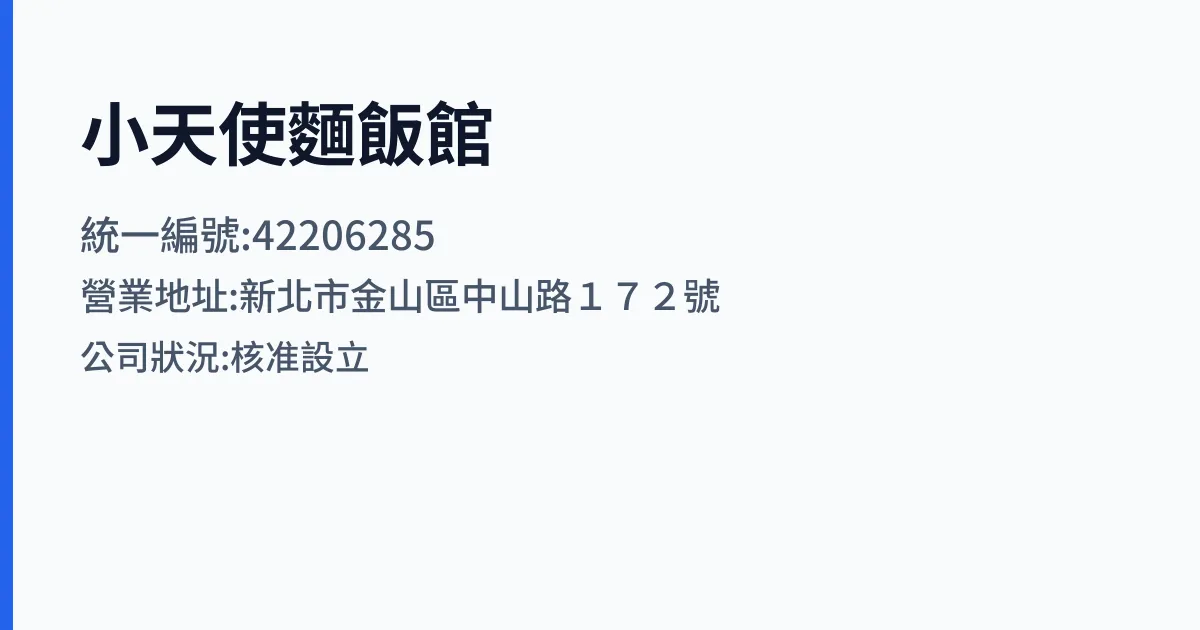 小天使麵飯館 - 統編 42206285(新北市) 公司登記資料與營業項目詳細圖表