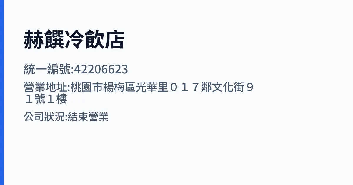 赫饌冷飲店 - 統編 42206623(桃園市) 公司登記資料與營業項目詳細圖表
