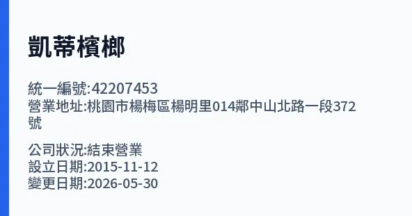 凱蒂檳榔的照片-統編 42207453(桃園市) 公司登記資料與營業項目詳細圖表