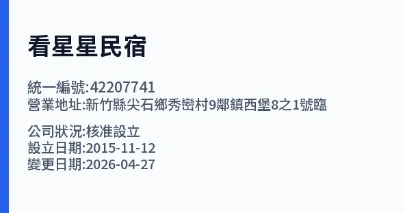 看星星民宿的照片-統編 42207741(新竹縣) 公司登記資料與營業項目詳細圖表