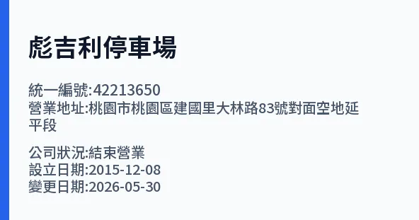 彪吉利停車場的照片-統編 42213650(桃園市) 公司登記資料與營業項目詳細圖表