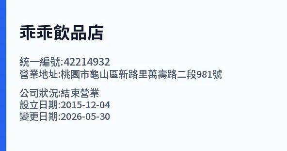 乖乖飲品店的照片-統編 42214932(桃園市) 公司登記資料與營業項目詳細圖表