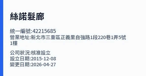 絲諾髮廊的照片-統編 42215685(新北市) 公司登記資料與營業項目詳細圖表