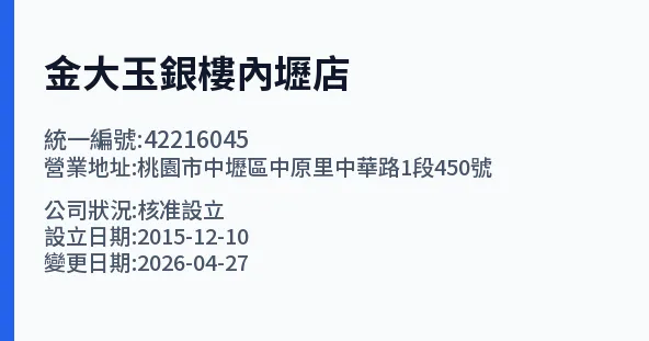 金大玉銀樓內壢店的照片-統編 42216045(桃園市) 公司登記資料與營業項目詳細圖表