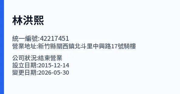 林洪熙的照片-統編 42217451(新竹縣) 公司登記資料與營業項目詳細圖表