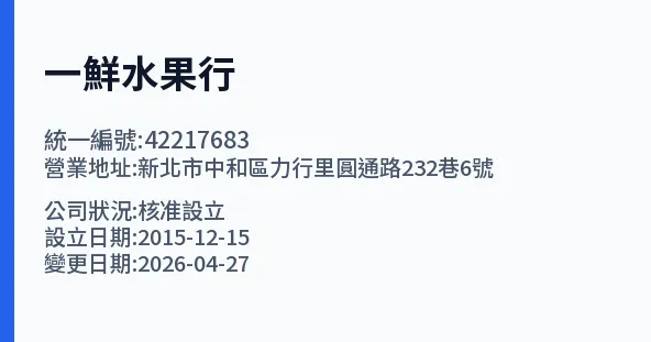 一鮮水果行的照片-統編 42217683(新北市) 公司登記資料與營業項目詳細圖表