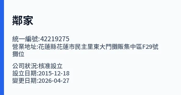 鄰家的照片-統編 42219275(花蓮縣) 公司登記資料與營業項目詳細圖表