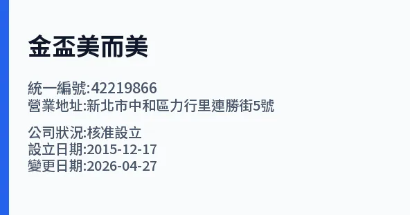 金盃美而美的照片-統編 42219866(新北市) 公司登記資料與營業項目詳細圖表