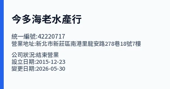 今多海老水產行的照片-統編 42220717(新北市) 公司登記資料與營業項目詳細圖表