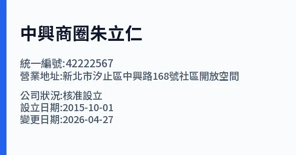 中興商圈朱立仁的照片-統編 42222567(新北市) 公司登記資料與營業項目詳細圖表
