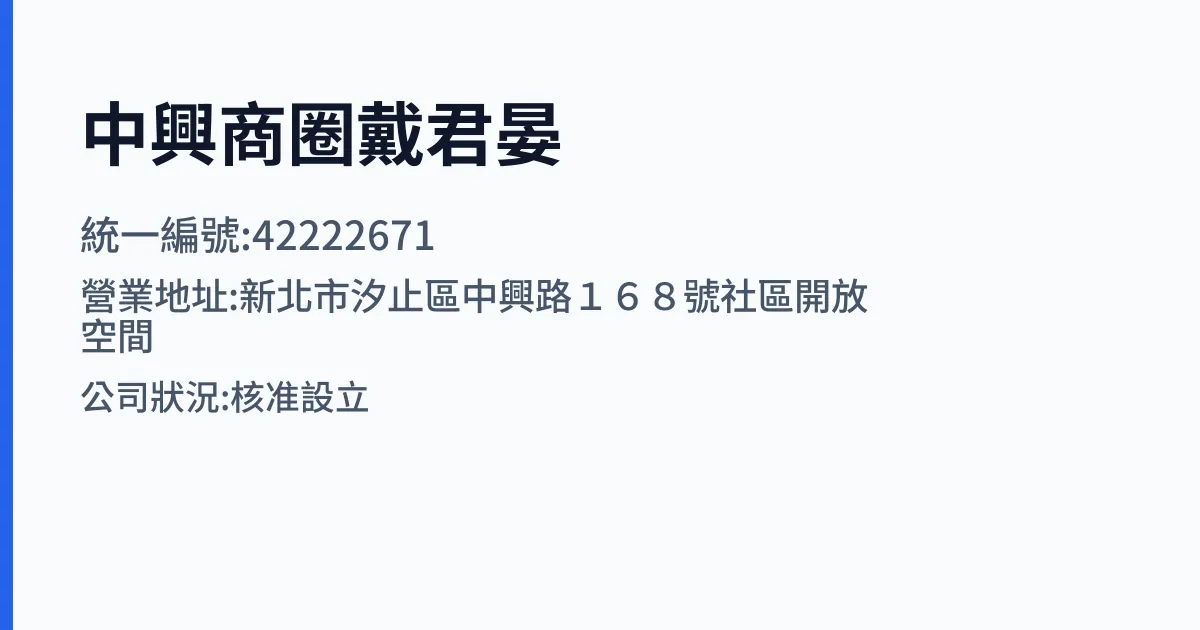 中興商圈戴君晏 - 統編 42222671(新北市) 公司登記資料與營業項目詳細圖表