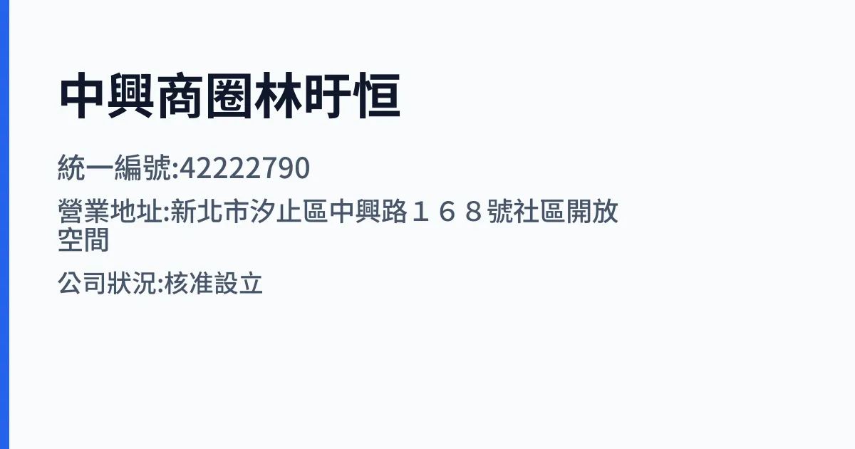 中興商圈林旴恒 - 統編 42222790(新北市) 公司登記資料與營業項目詳細圖表