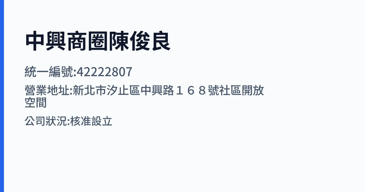 中興商圈陳俊良 - 統編 42222807(新北市) 公司登記資料與營業項目詳細圖表