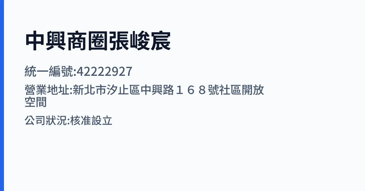 中興商圈張峻宸 - 統編 42222927(新北市) 公司登記資料與營業項目詳細圖表