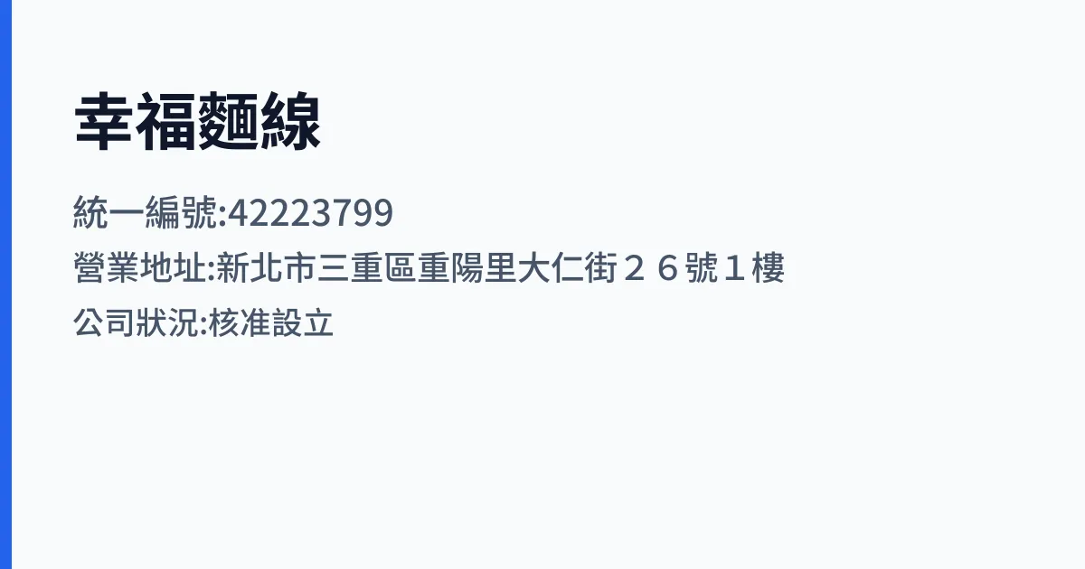 幸福麵線 - 統編 42223799(新北市) 公司登記資料與營業項目詳細圖表