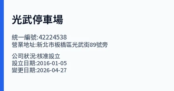光武停車場的照片-統編 42224538(新北市) 公司登記資料與營業項目詳細圖表