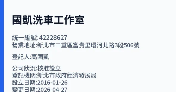 國凱洗車工作室的照片-統編 42228627(新北市) 公司登記資料與營業項目詳細圖表