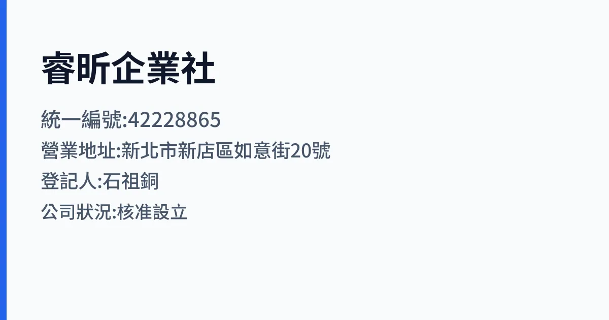 睿昕企業社 - 統編 42228865(新北市) 公司登記資料與營業項目詳細圖表