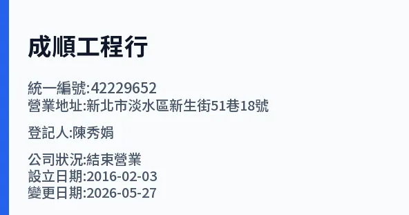 成順工程行的照片-統編 42229652(新北市) 公司登記資料與營業項目詳細圖表