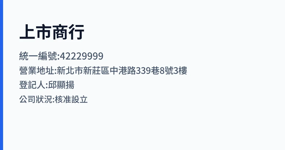 上市商行 - 統編 42229999(新北市) 公司登記資料與營業項目詳細圖表