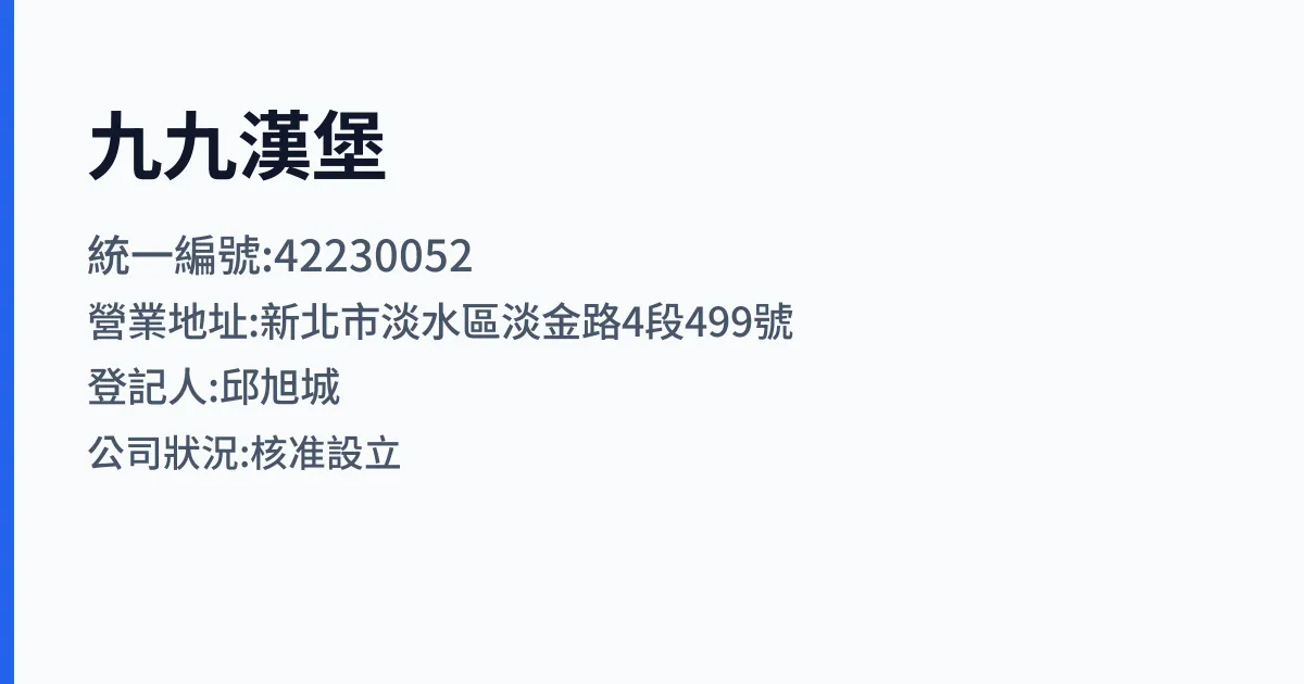 九九漢堡 - 統編 42230052(新北市) 公司登記資料與營業項目詳細圖表