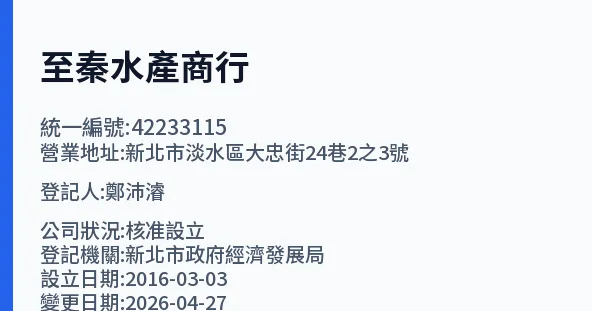 至秦水產商行的照片-統編 42233115(新北市) 公司登記資料與營業項目詳細圖表