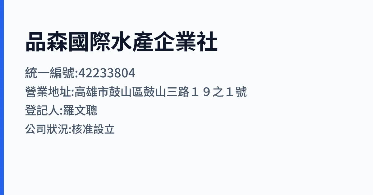 品森國際水產企業社 - 統編 42233804(高雄市) 公司登記資料與營業項目詳細圖表