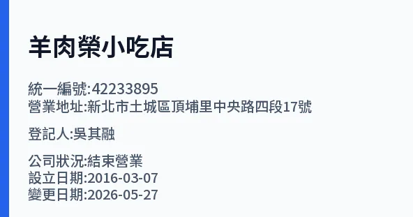 羊肉榮小吃店的照片-統編 42233895(新北市) 公司登記資料與營業項目詳細圖表