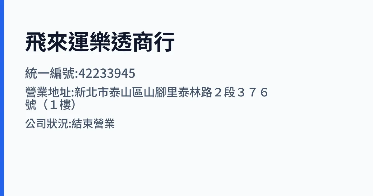飛來運樂透商行 - 統編 42233945(新北市) 公司登記資料與營業項目詳細圖表