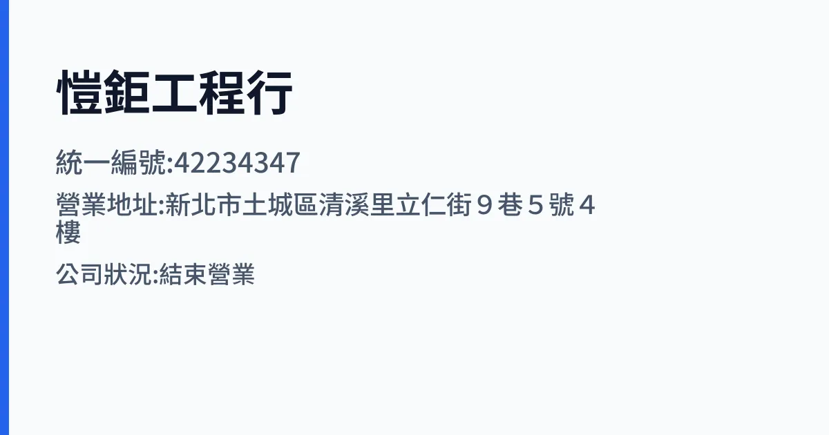 愷鉅工程行 - 統編 42234347(新北市) 公司登記資料與營業項目詳細圖表