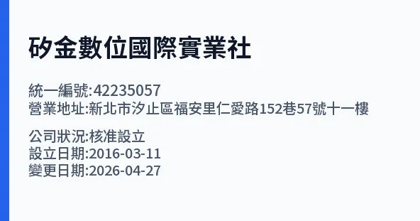 矽金數位國際實業社的照片-統編 42235057(新北市) 公司登記資料與營業項目詳細圖表