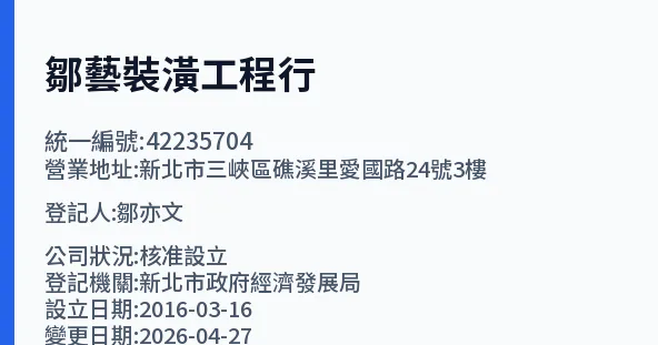 鄒藝裝潢工程行的照片-統編 42235704(新北市) 公司登記資料與營業項目詳細圖表