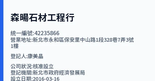 森暘石材工程行的照片-統編 42235866(新北市) 公司登記資料與營業項目詳細圖表
