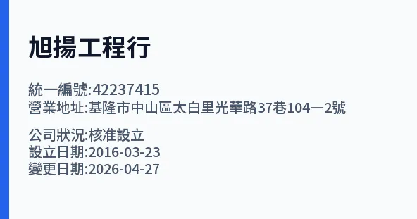 旭揚工程行的照片-統編 42237415(基隆市) 公司登記資料與營業項目詳細圖表