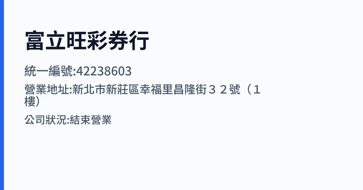 富立旺彩券行 - 統編 42238603(新北市) 公司登記資料與營業項目詳細圖表