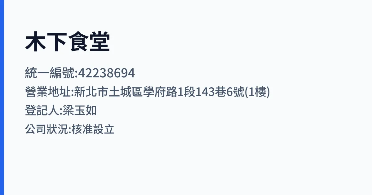 木下食堂 - 統編 42238694（新北市） 公司登記資料與營業項目詳細圖表