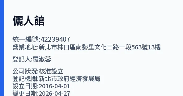 儷人館的照片-統編 42239407(新北市) 公司登記資料與營業項目詳細圖表