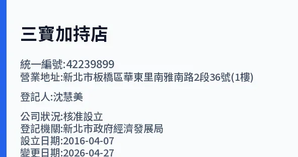 三寶加持店的照片-統編 42239899(新北市) 公司登記資料與營業項目詳細圖表