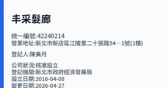 丰采髮廊的照片-統編 42240214(新北市) 公司登記資料與營業項目詳細圖表