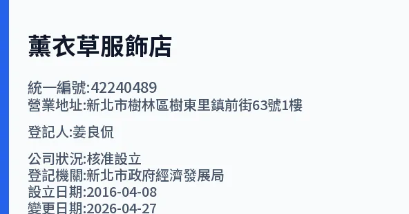薰衣草服飾店的照片-統編 42240489(新北市) 公司登記資料與營業項目詳細圖表