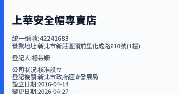 上華安全帽專賣店的照片-統編 42241683(新北市) 公司登記資料與營業項目詳細圖表