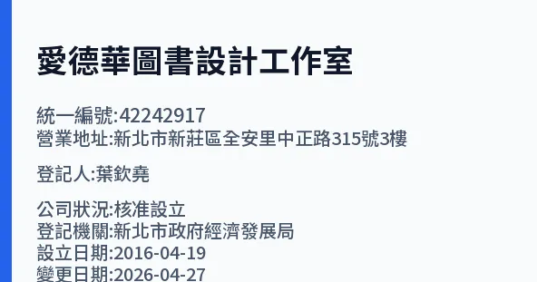 愛德華圖書設計工作室的照片-統編 42242917(新北市) 公司登記資料與營業項目詳細圖表