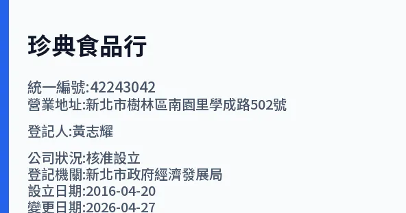 珍典食品行的照片-統編 42243042(新北市) 公司登記資料與營業項目詳細圖表