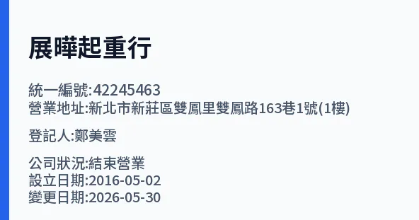 展曄起重行的照片-統編 42245463(新北市) 公司登記資料與營業項目詳細圖表