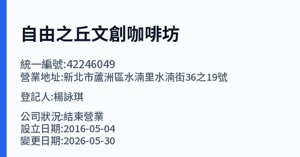 自由之丘文創咖啡坊的照片-統編 42246049(新北市) 公司登記資料與營業項目詳細圖表