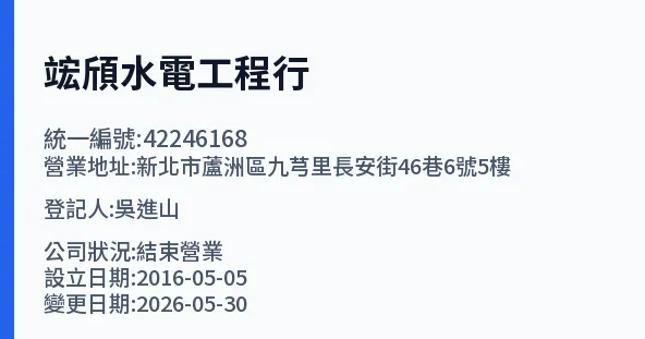 竤頎水電工程行的照片-統編 42246168(新北市) 公司登記資料與營業項目詳細圖表