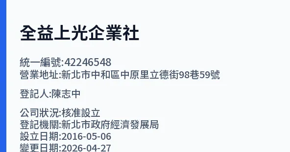 全益上光企業社的照片-統編 42246548(新北市) 公司登記資料與營業項目詳細圖表