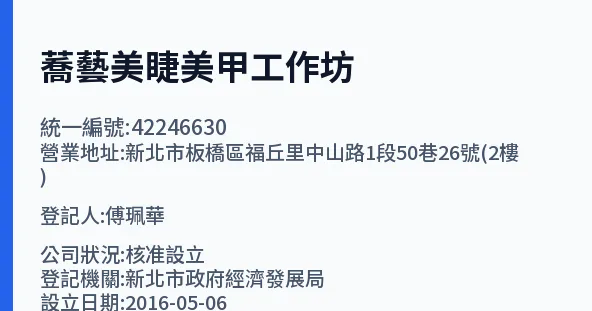 蕎藝美睫美甲工作坊的照片-統編 42246630(新北市) 公司登記資料與營業項目詳細圖表